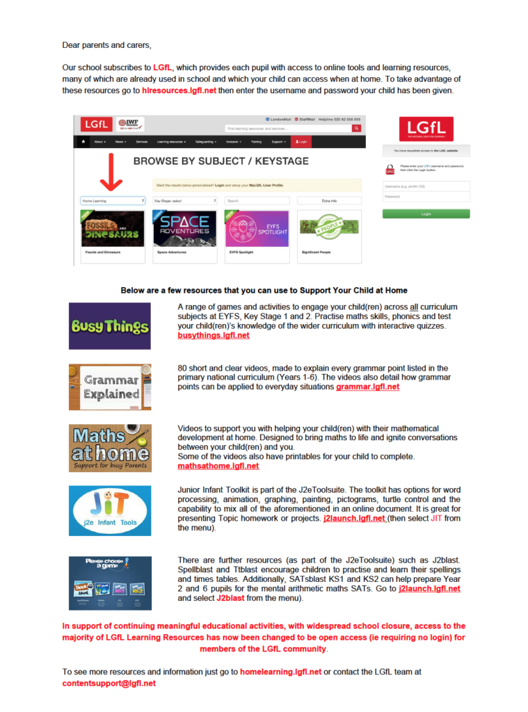 School Closure: Home Learning with LGfL Support
